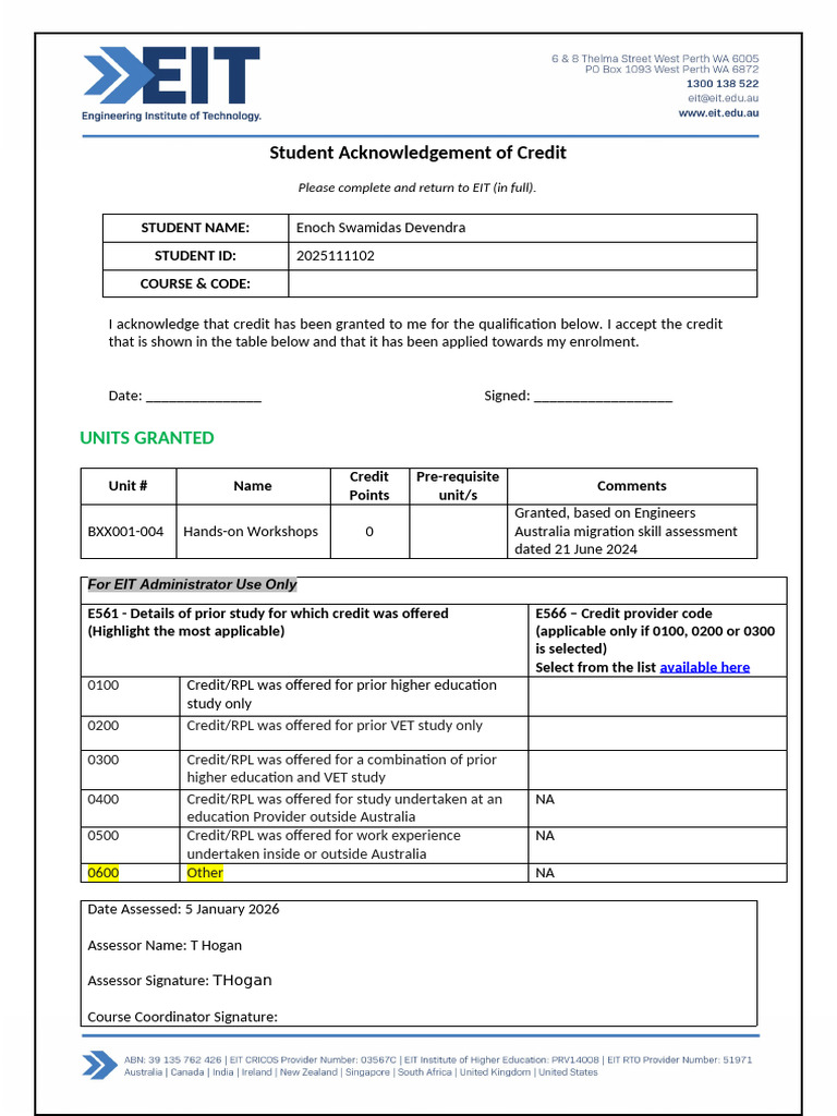 A_EIT Student Acknowledgement of Credit Form_v5_Enoch Swamidas Devendra ...