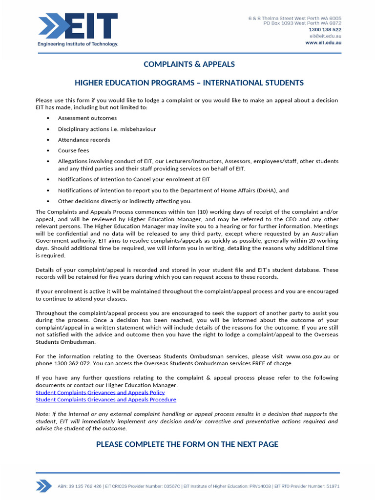 Complaints & Appeals Form_International OC Students V1.2 | PDF ...