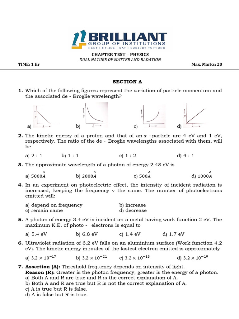 Dual Nature Test 20 SETA With Soln | PDF