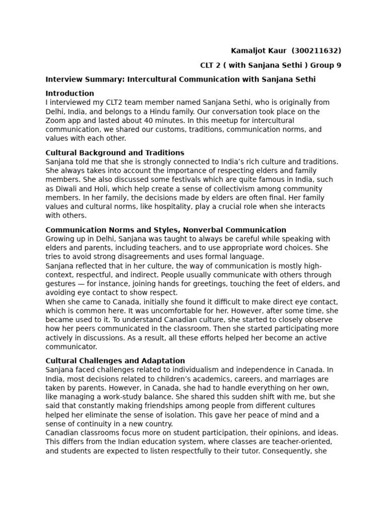 Interview Summary | PDF | Human Communication | Communication