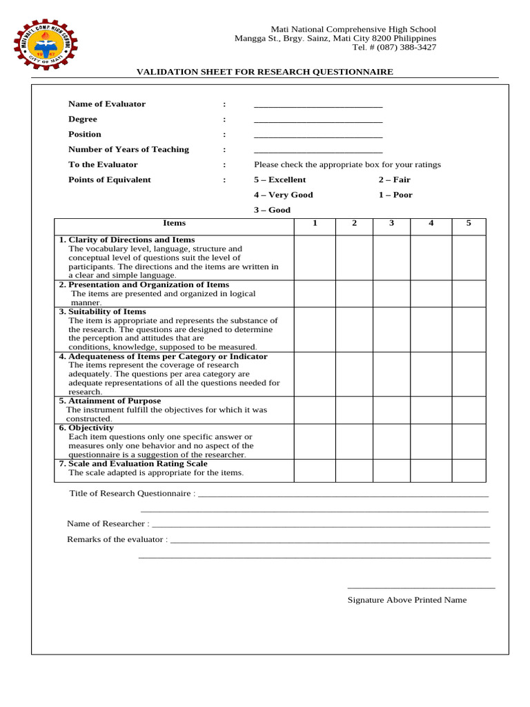 Validation Sheet for Research Questionnaire | PDF | Questionnaire | Cognition