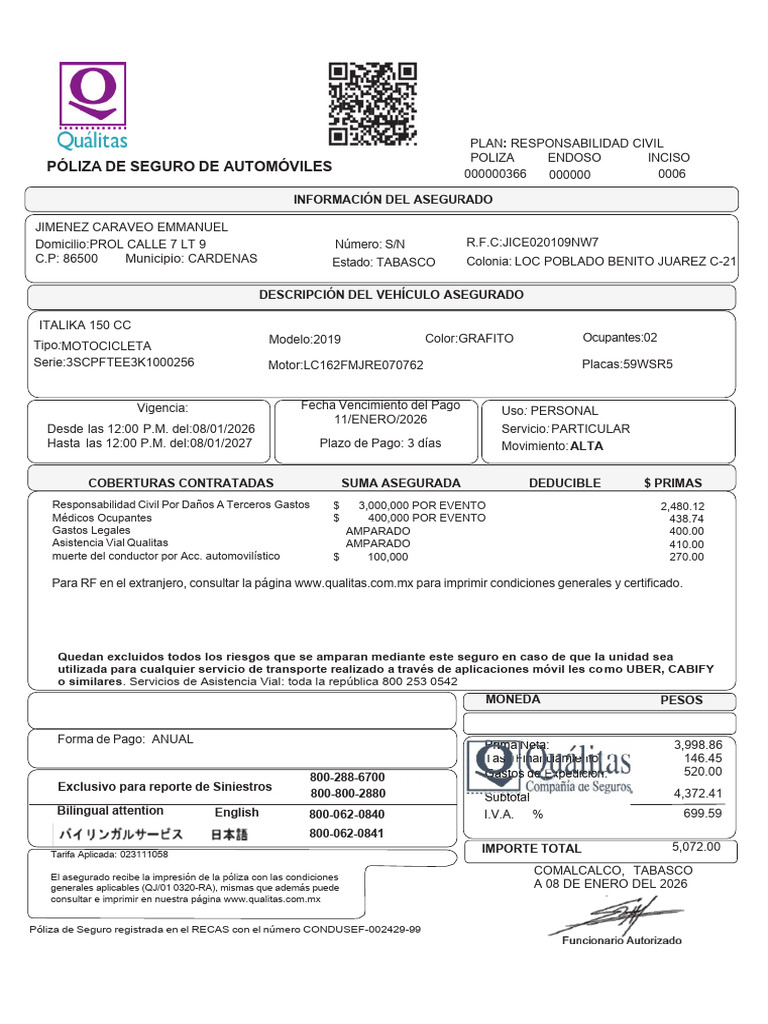 poliza de caraveo | PDF | Póliza de seguros | Seguro