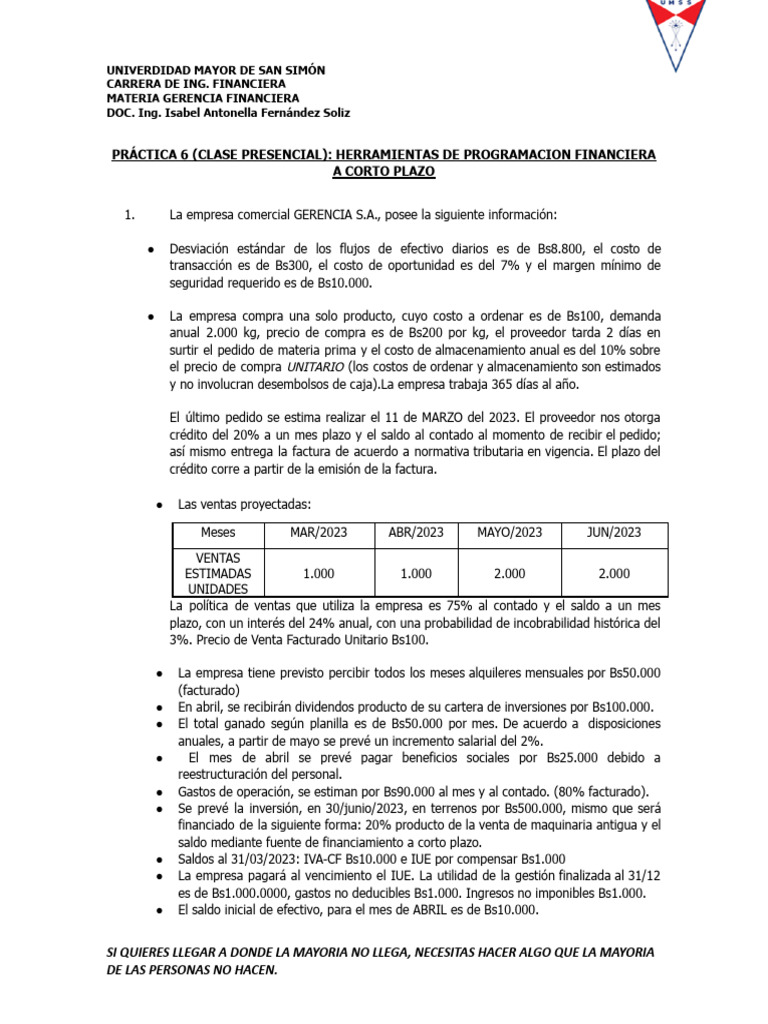 Practica 6 Herramientas de Programacion Financiera.docx | PDF | Economias