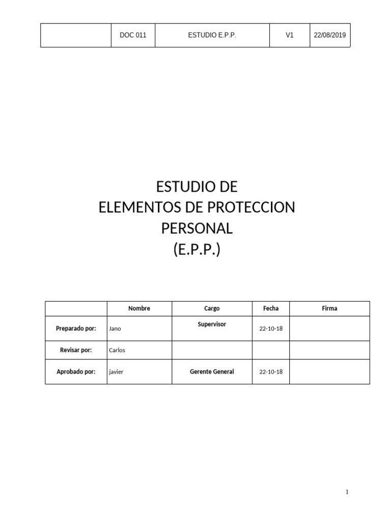 Estudio de Elementos de Protección Personal | PDF
