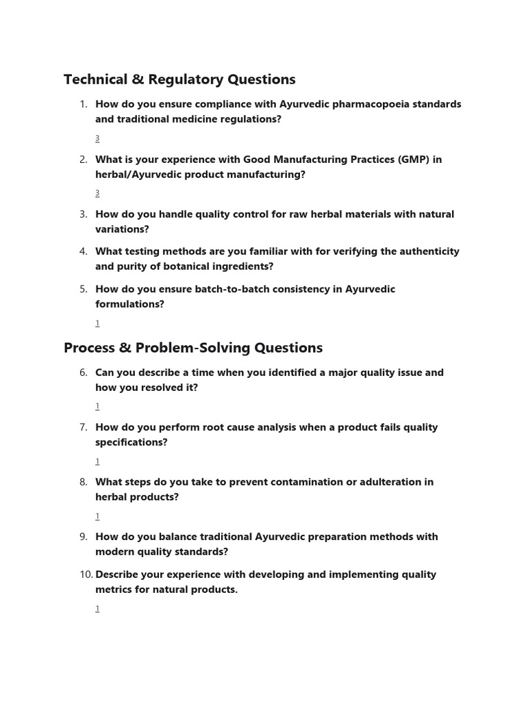 QA Interview Questions for Ayurvedic Experts | PDF | Calibration ...