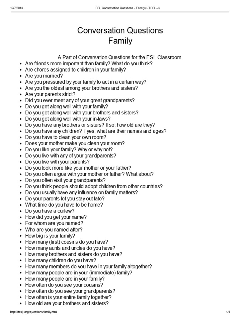 Conversation Questions - Family | PDF | Family | Human Development