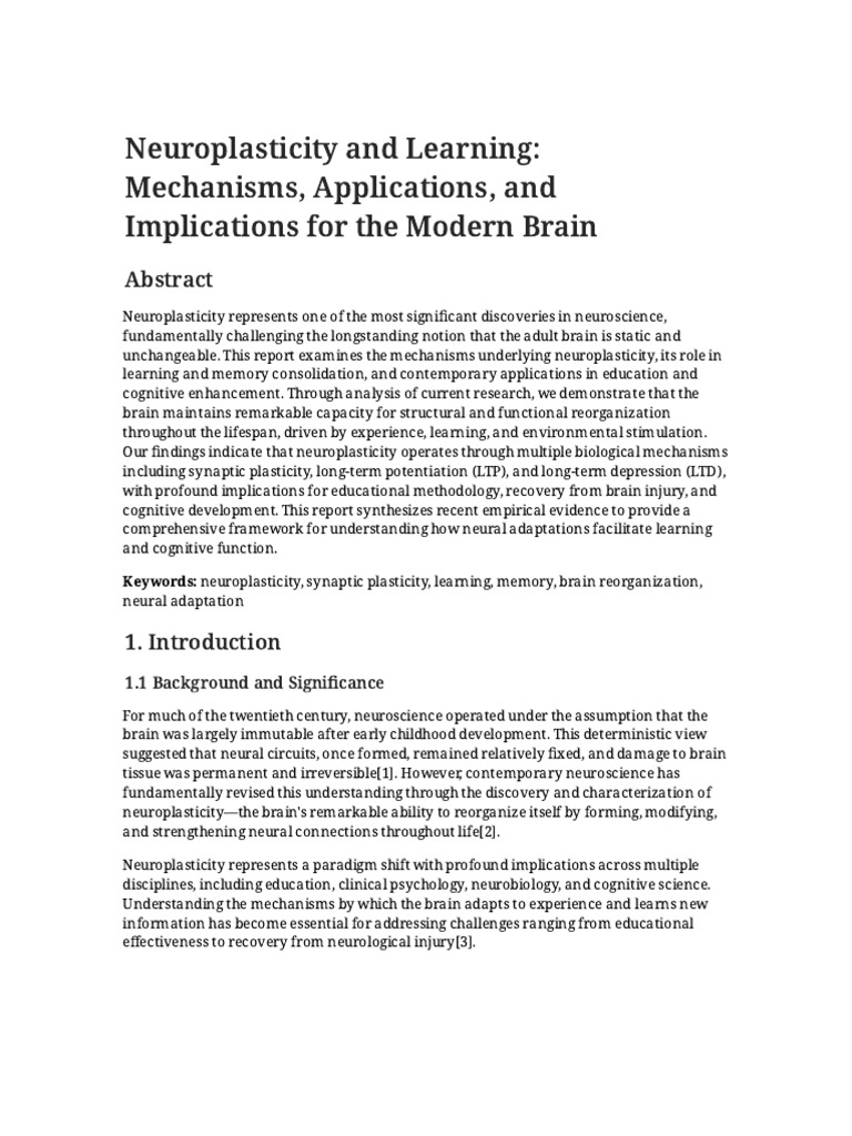 Understanding Neuroplasticity in Learning | PDF | Synapse | Long Term ...