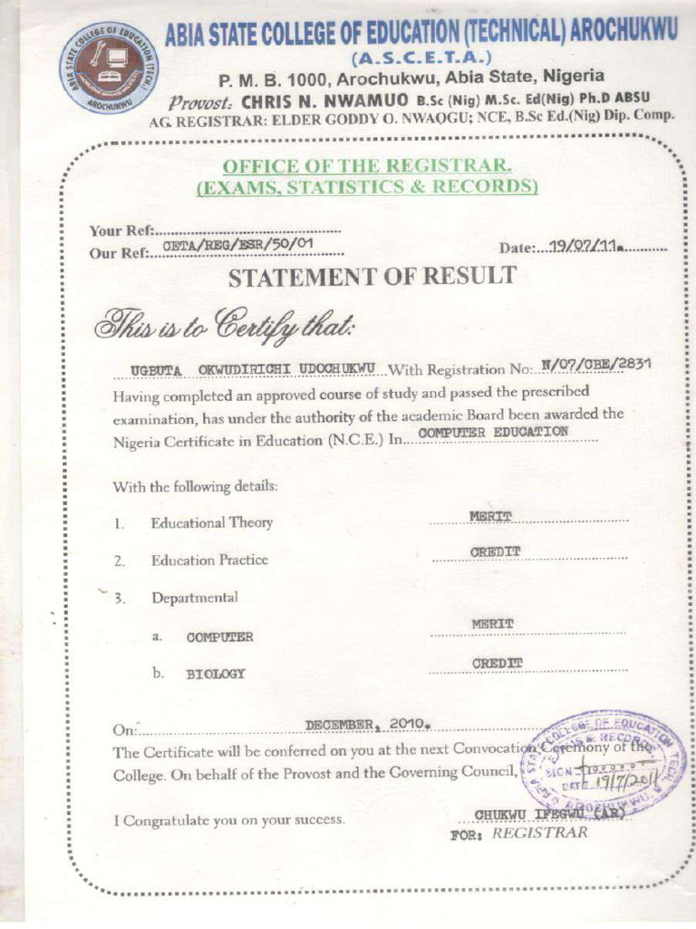 Statement of Result | PDF