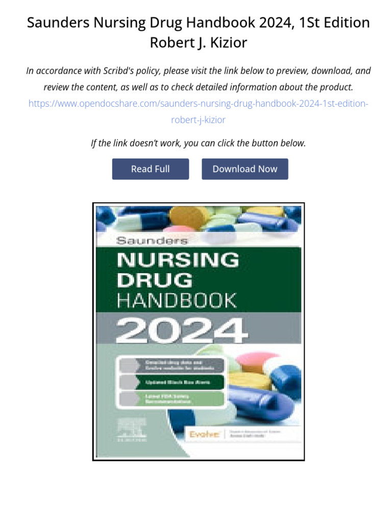 Saunders Nursing Drug Handbook 2024, 1st Edition Robert J. Kizior | PDF