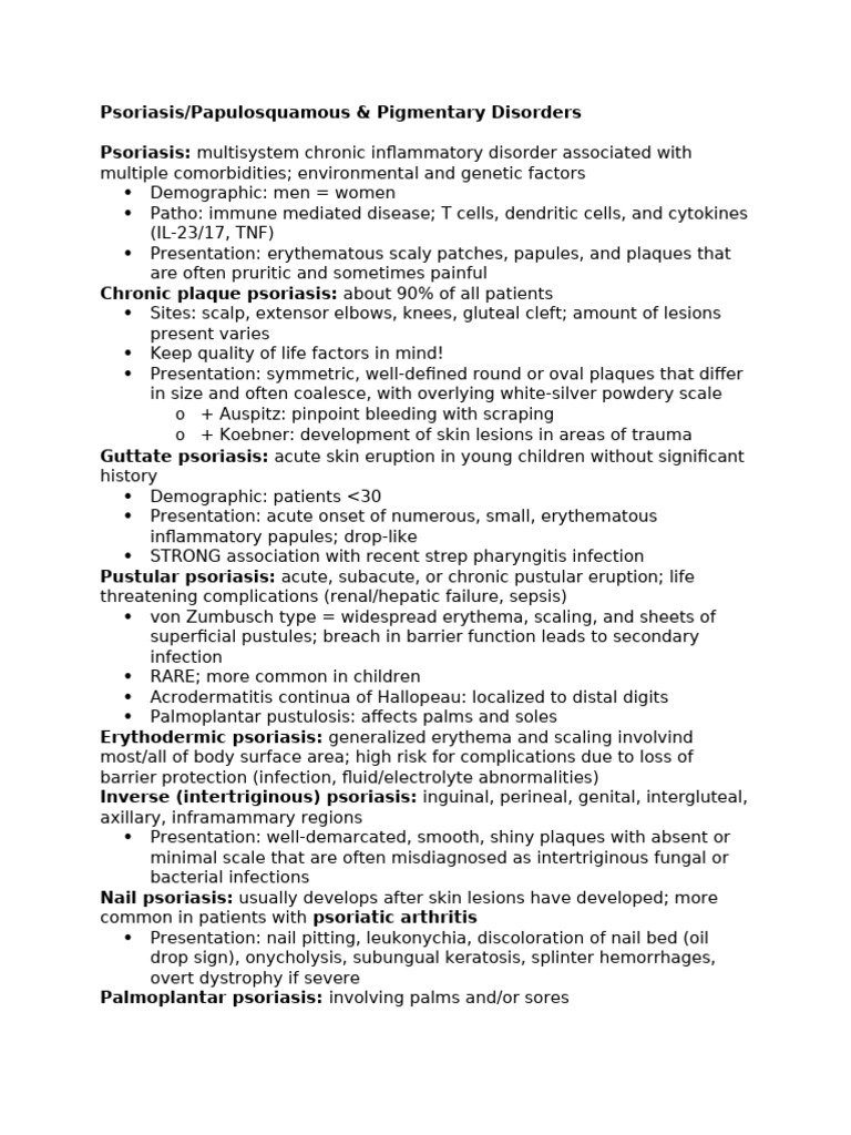 Psoriasis and Pigmentary Disorders Overview | PDF | Psoriasis ...