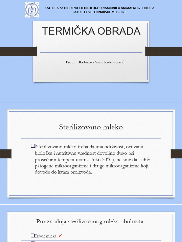8. Termicka Obrada Mleka Sterilizacija | PDF