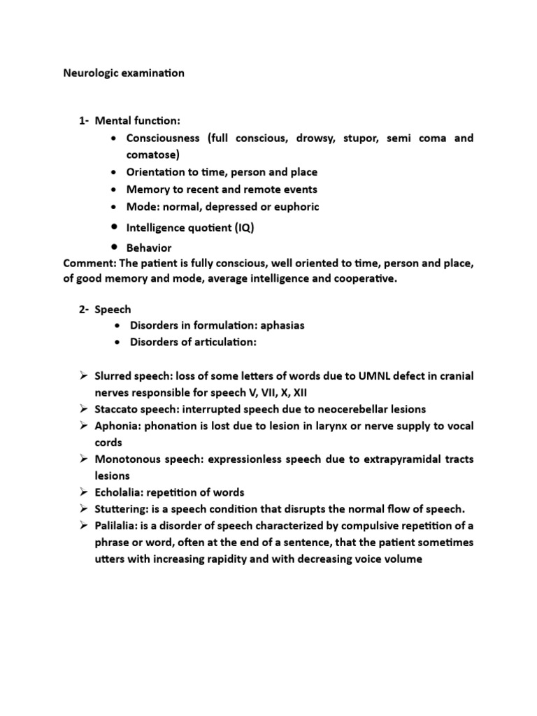 Neurologic Examination Overview | PDF