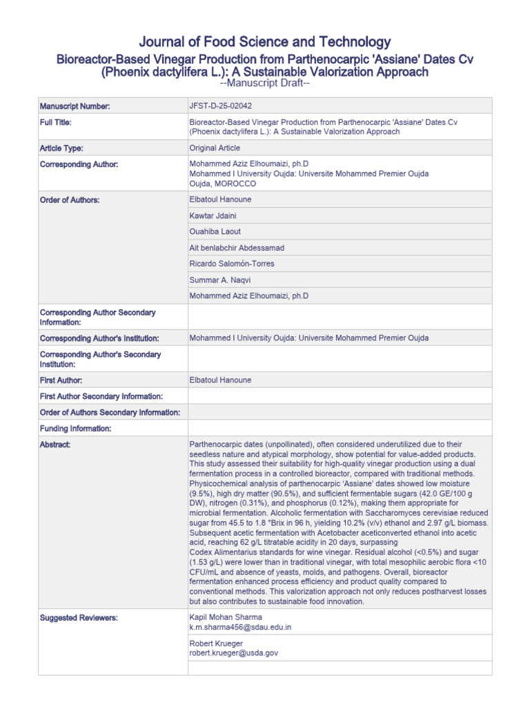 JFST-D-25-02042 | PDF | Fermentation | Ethanol