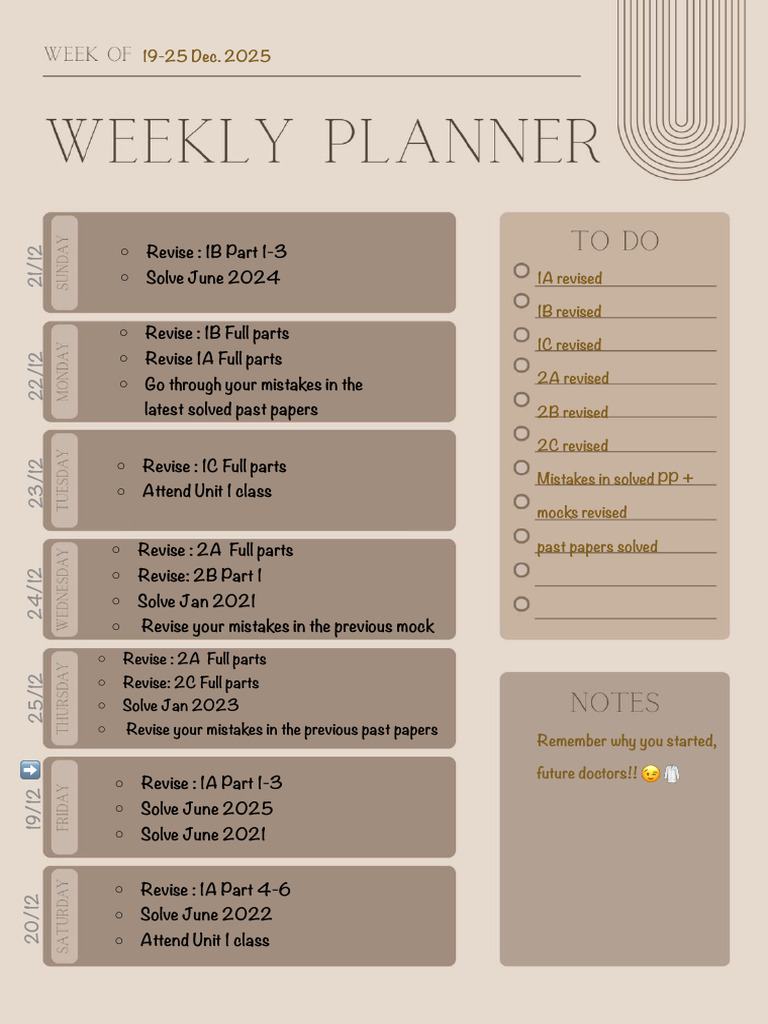 Weekly Planner 1 Unit 1 | PDF