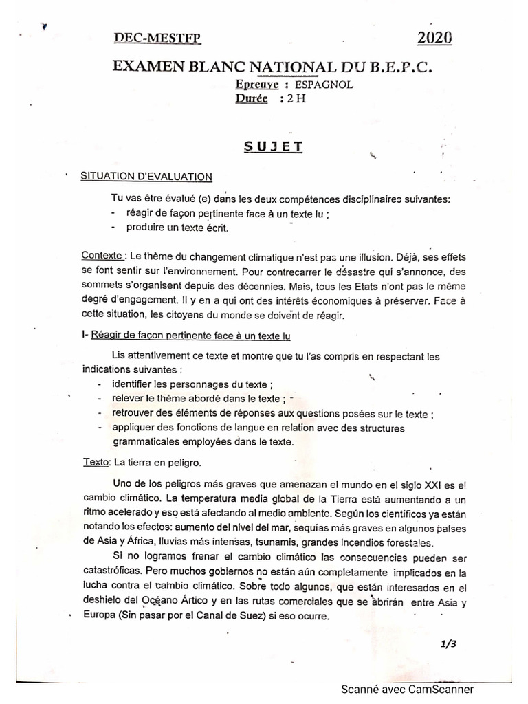 Devoir Espagnol 3ème (1) | PDF