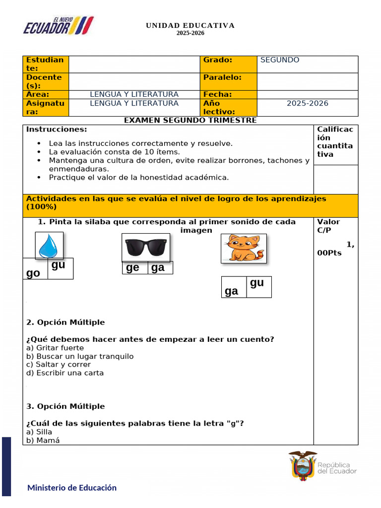 2do - Llll 2do Trim Examen | PDF