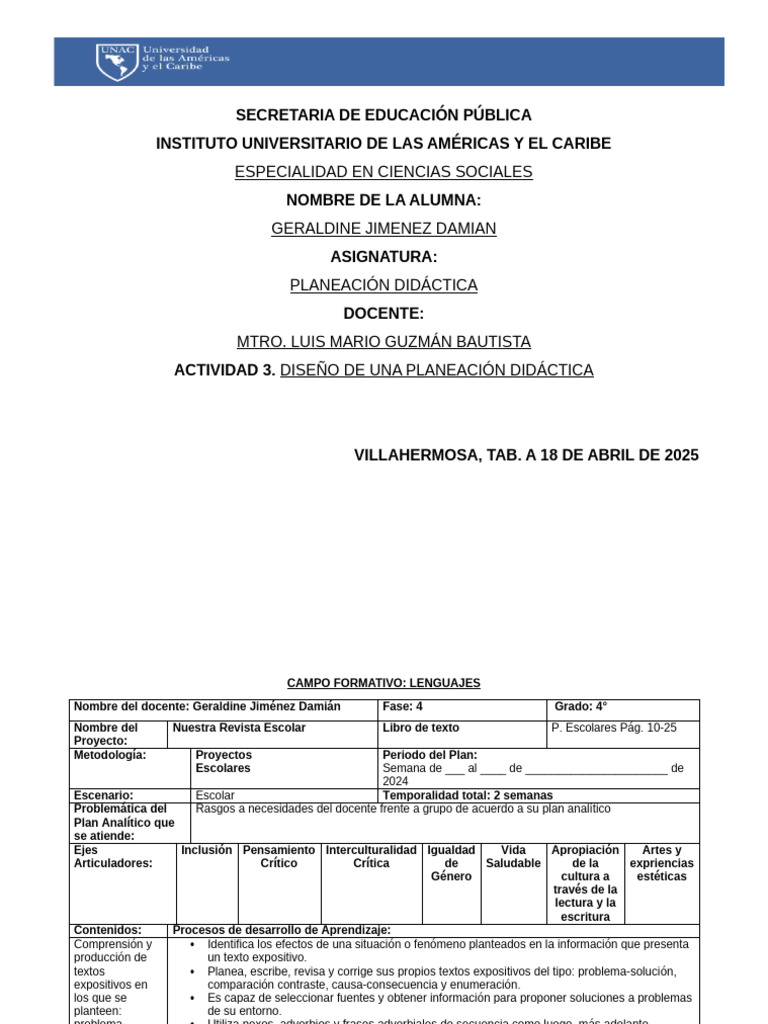 EJEMPLO DE PLANEACIÓN | PDF | Enseñando | Maestros