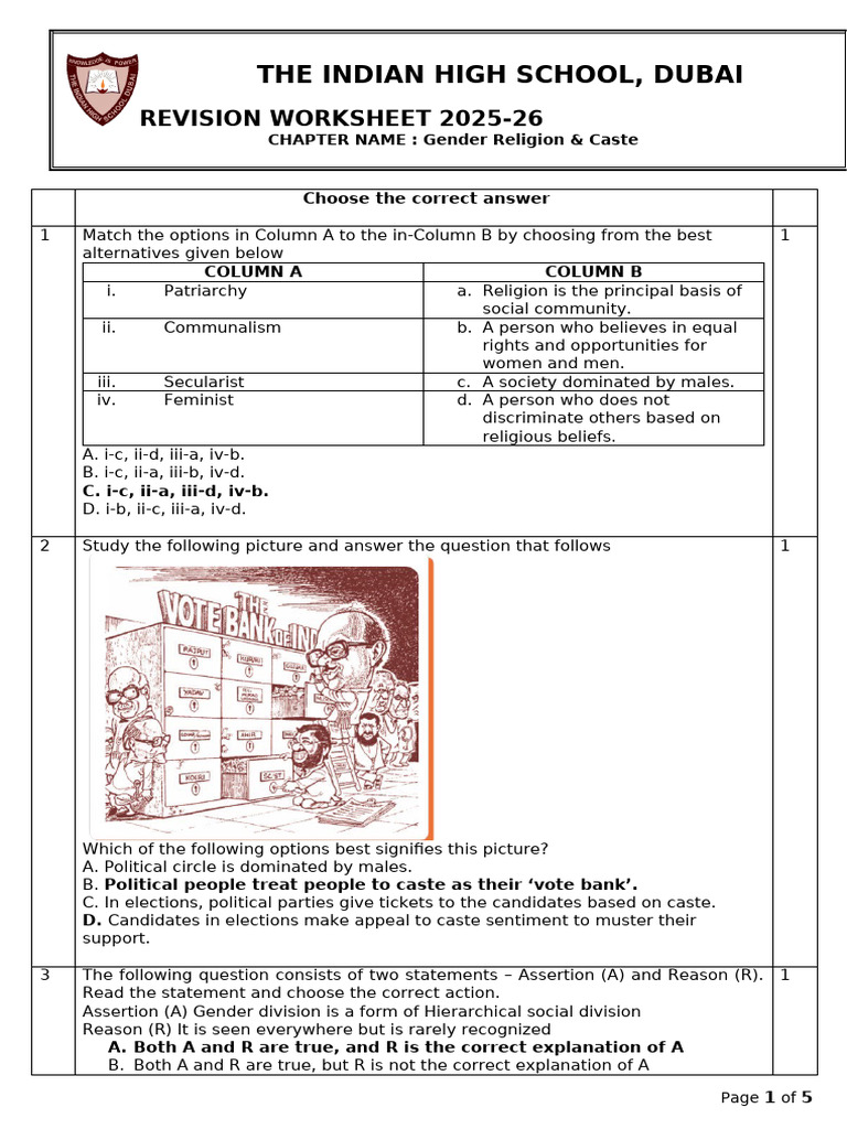 GR10-Gender Religion & Caste WS MS 1 | PDF | Discrimination & Race ...