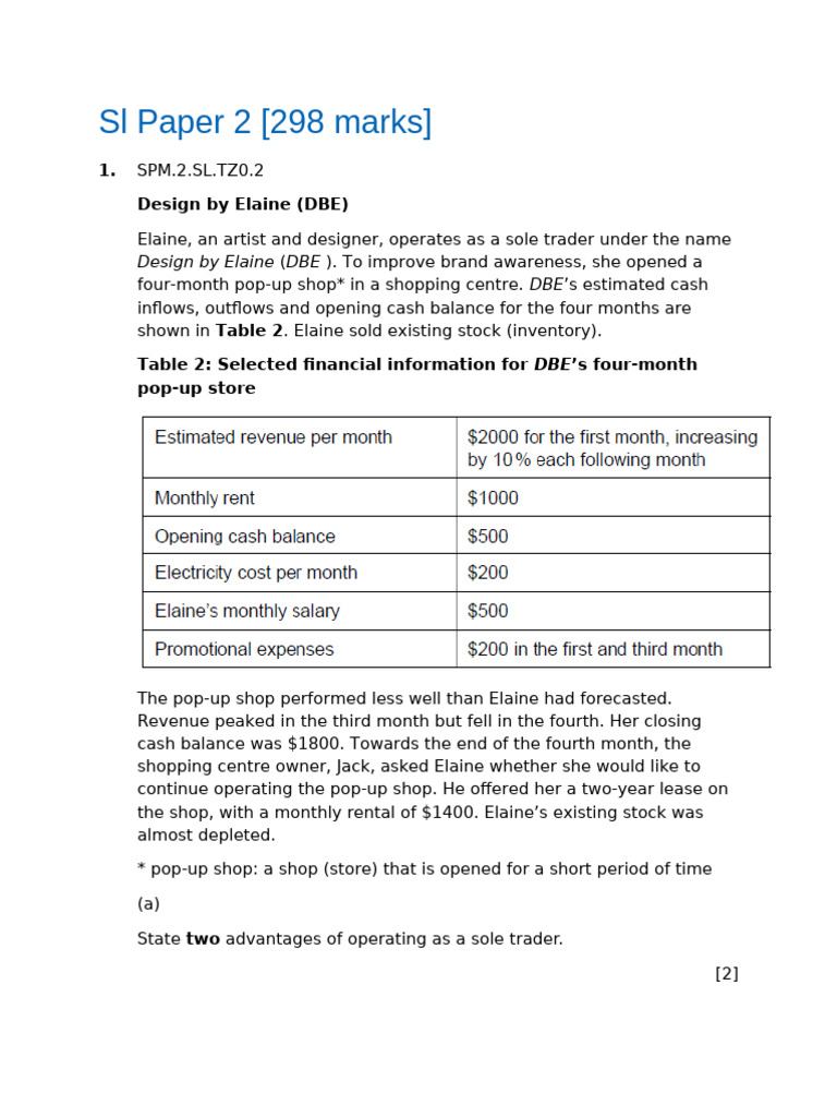 Sl Paper 2 EXAM PRACTICE MARKSCHEME | PDF | Dividend | Pricing