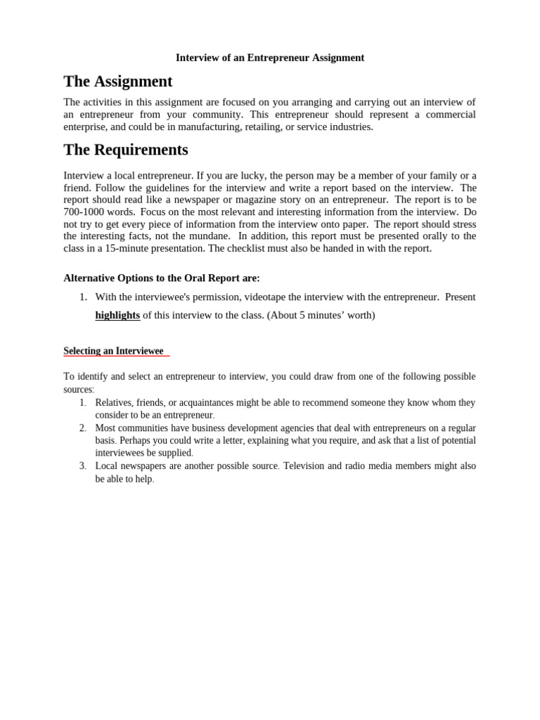 Local Entrepreneur Interview Guide | PDF | Entrepreneurship | Interview