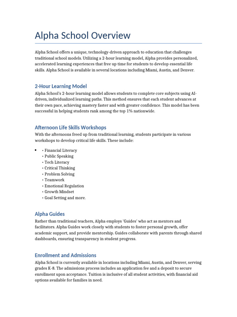 Alpha School: Innovative 2-Hour Learning | PDF