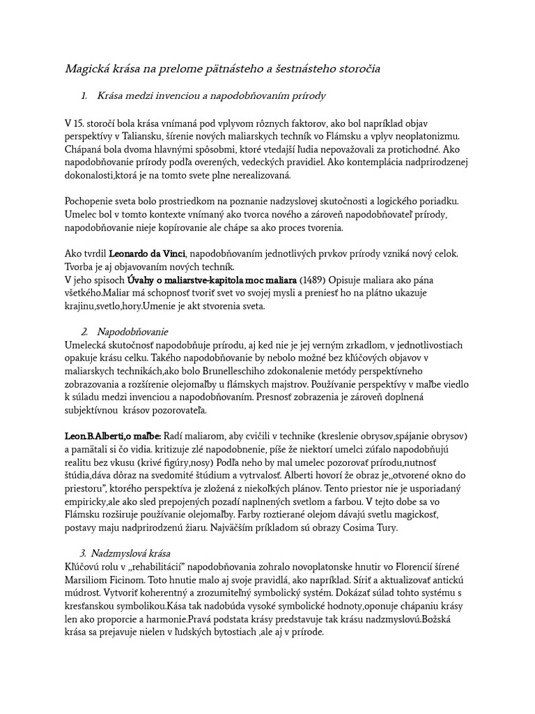 Magická Krása Na Prelome Pätnásteho a Šestnásteho Storočia | PDF