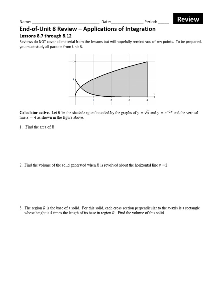 Unit 8 Integration Applications Review | PDF