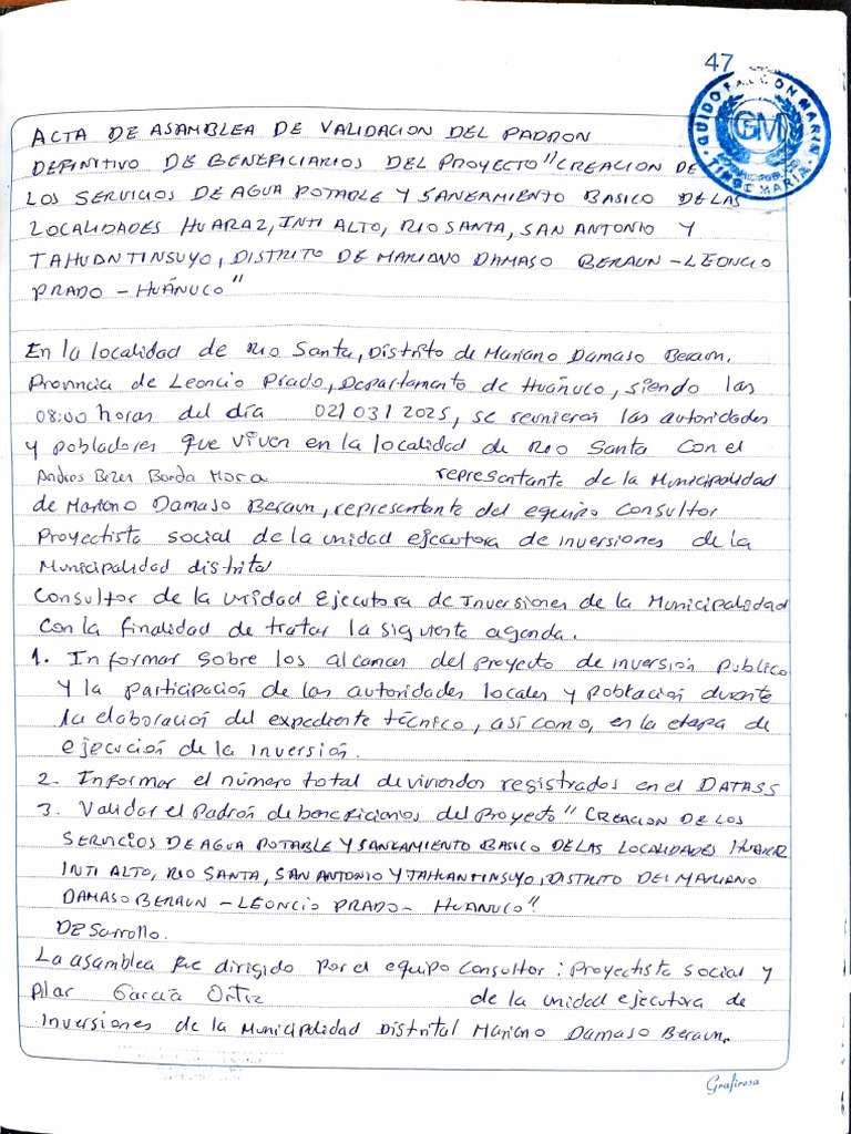 Acta padron beneficiarios Rio Santa | PDF