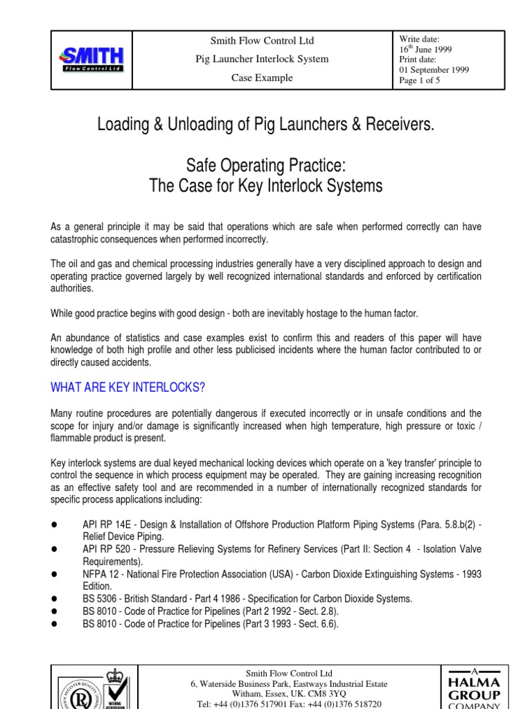 Pig Trap Interlock Specification | PDF | Valve | Switch