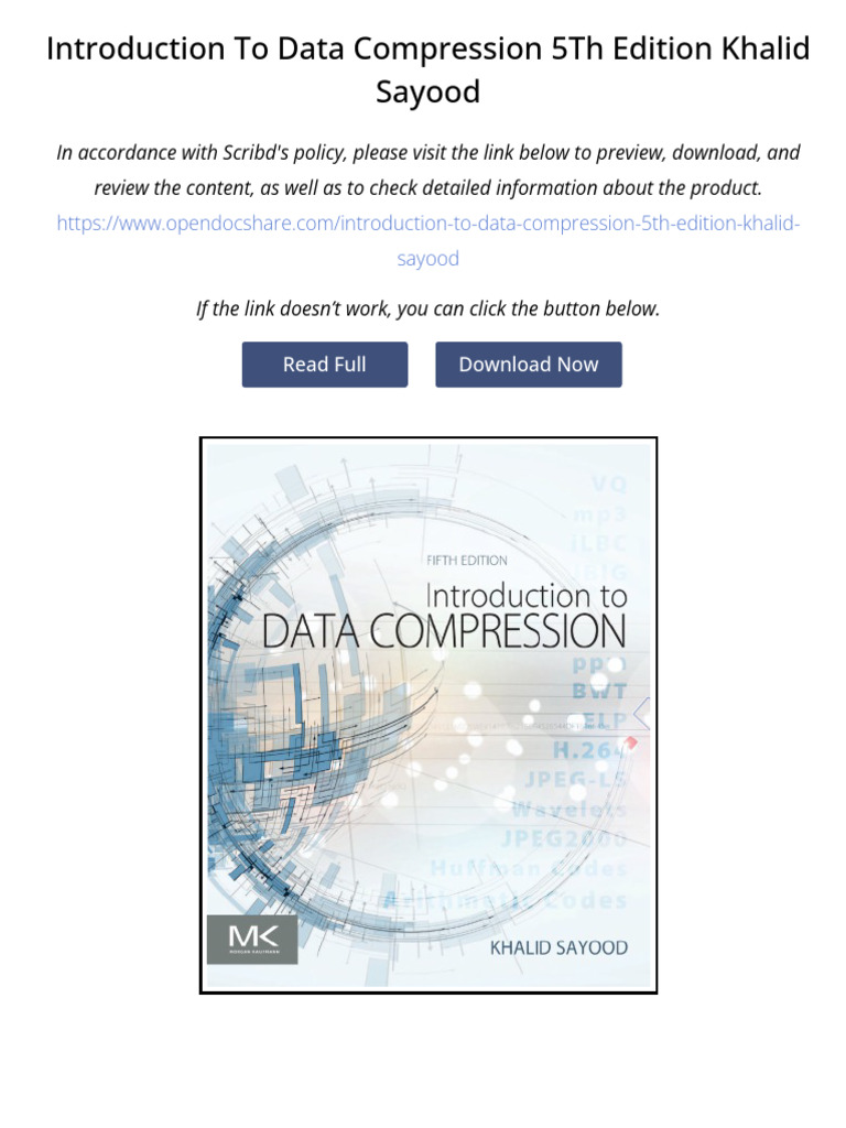 Introduction to Data Compression 5th Edition Khalid Sayood | PDF | Data Compression | Digital ...