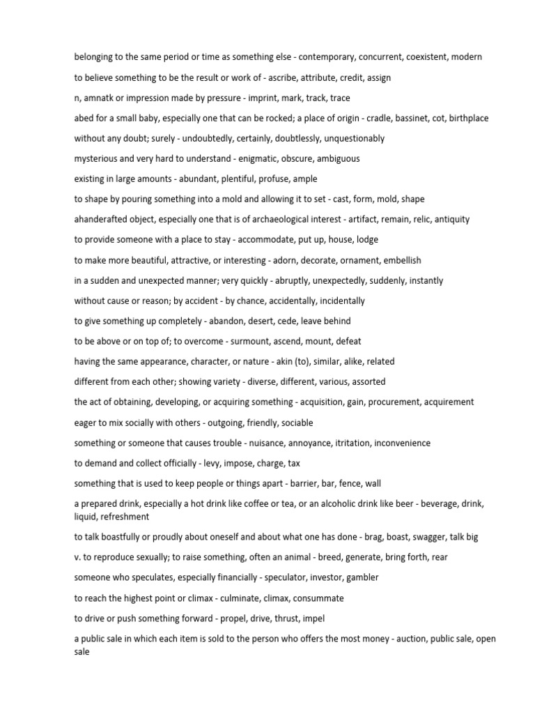 Vocabulary Definitions and Synonyms Guide | PDF | Textiles | Odor