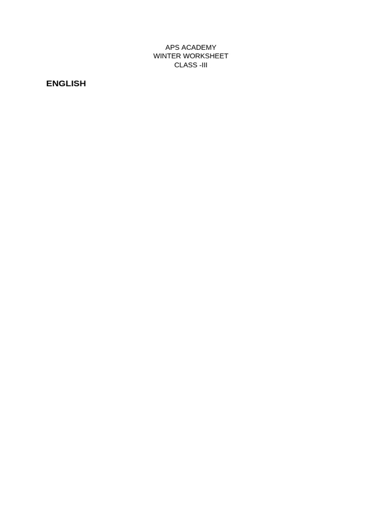 Winter Worksheet Class 3rd | PDF