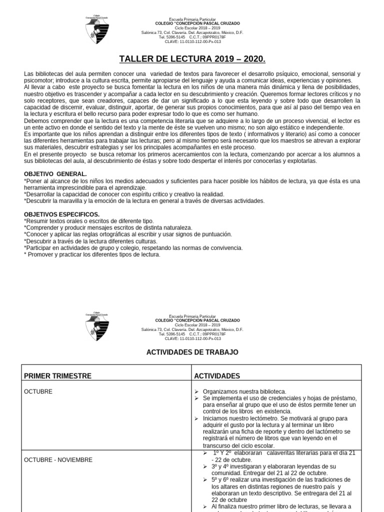 Proyecto de lectura | PDF | Educación primaria | Salón de clases