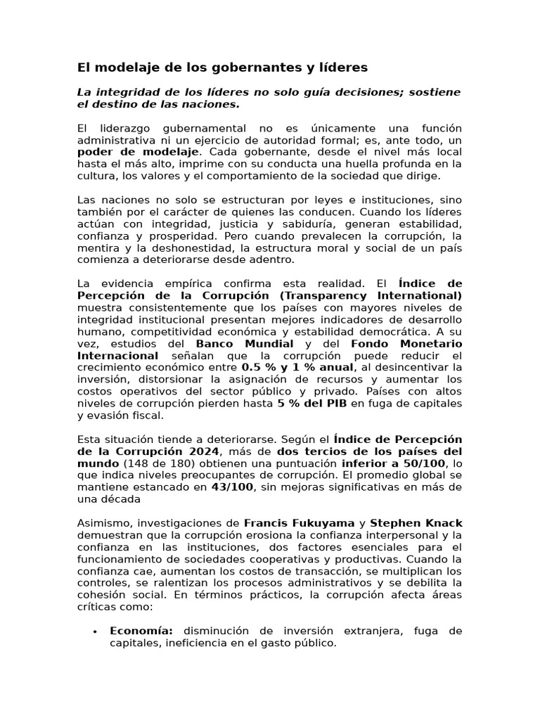 El modelaje de los gobernantes y líderes | PDF | Corrupción política ...