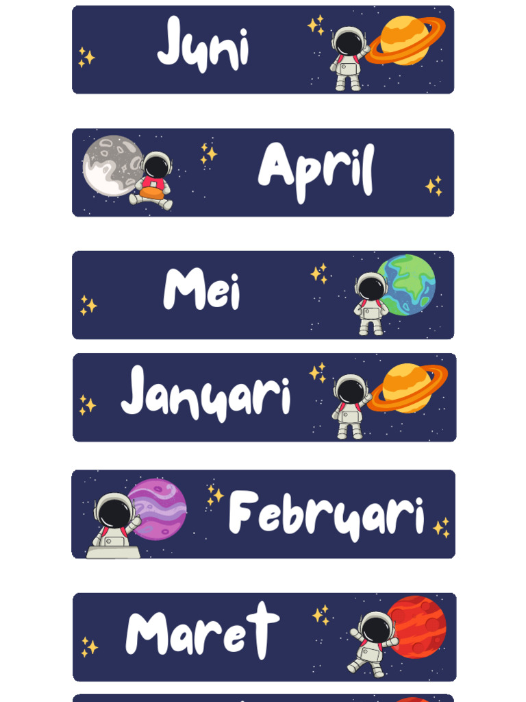Biru Putih Label Nama Anak Lucu Astronot Dokumen A4 (1) | PDF