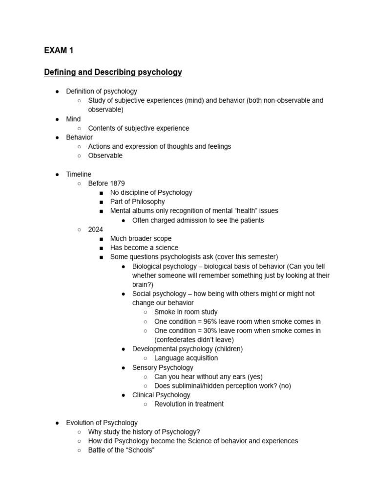 Intro to Psychology Lecture Notes | PDF | Chemical Synapse | Neuron
