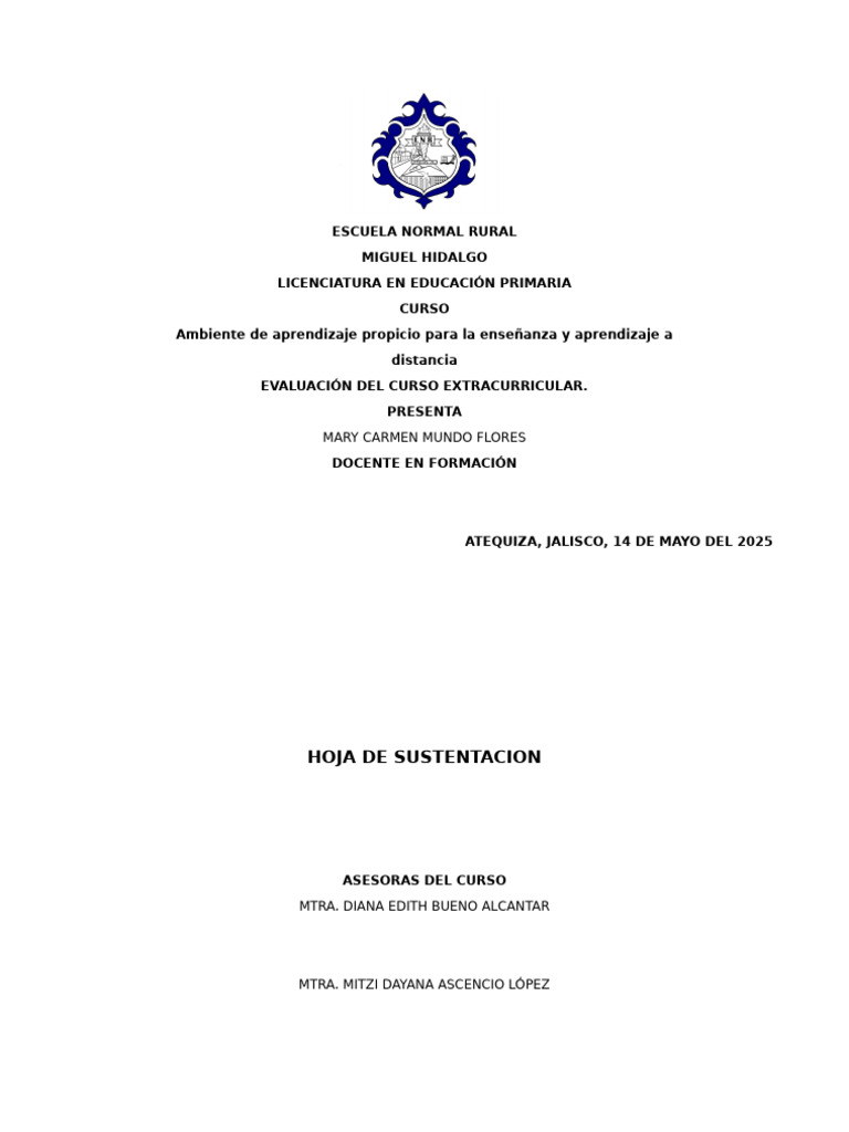 EVALUACIÓN DEL CURSO EXTRACURRICULAR_Mary carmen mundo flores | PDF ...