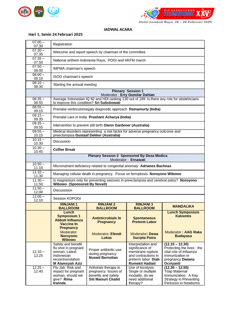 Jadwal Acara Simposium PIT Fetomaternal 25 Mataram Update 12 Feb 2025 | PDF | Pregnancy ...