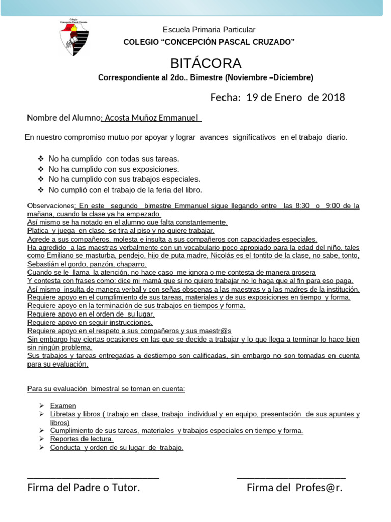 bitacora 2 2018 | PDF