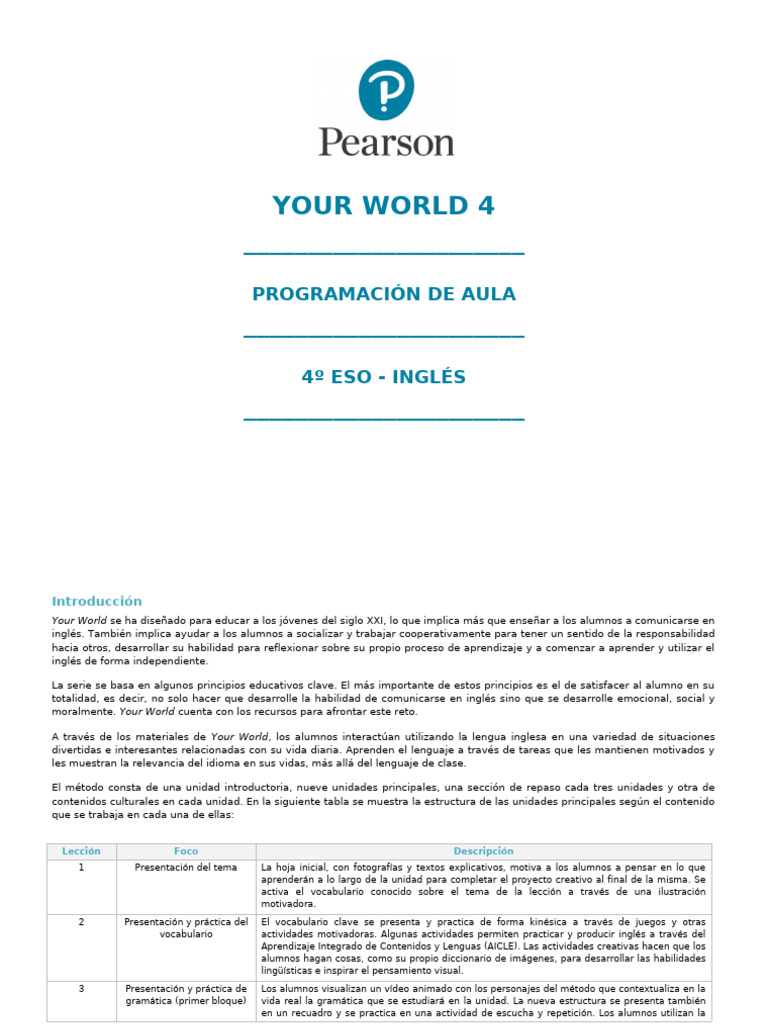 Your World 4 LOMLOE Programacion Aula MEFP | PDF | Salón de clases ...
