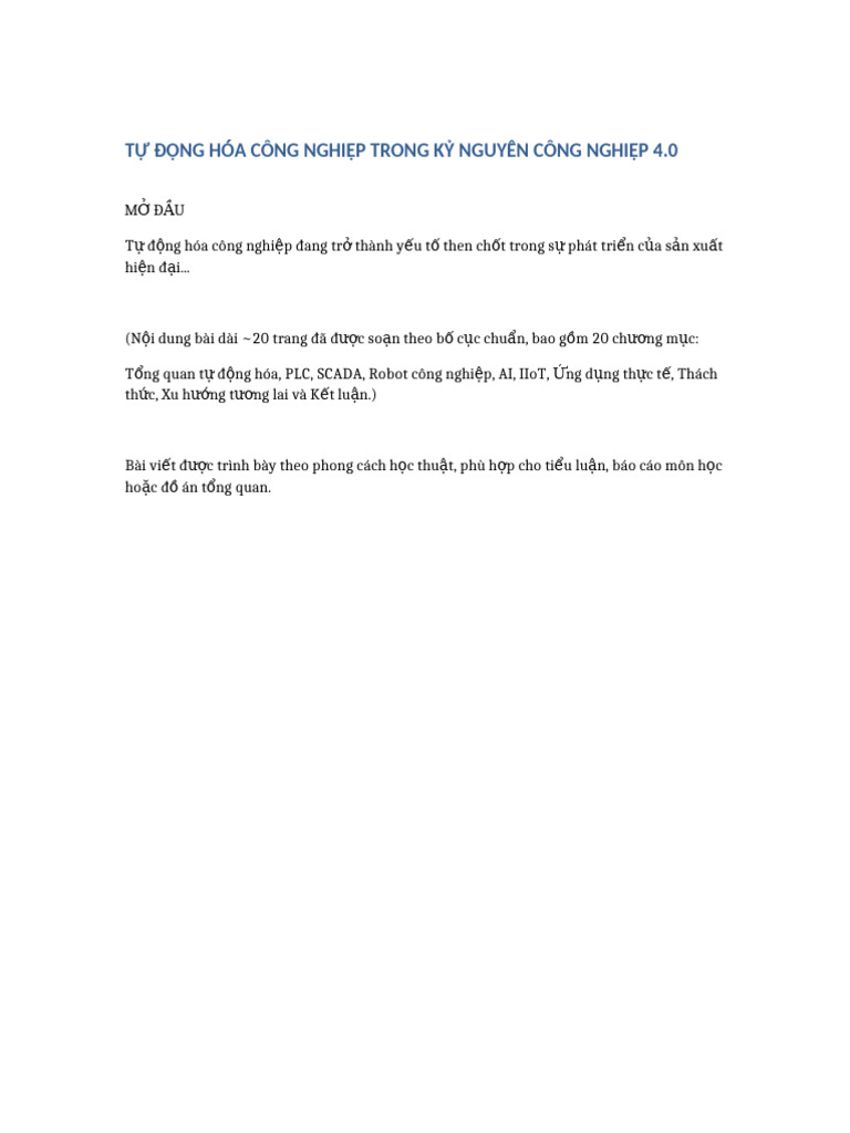 Tu Dong Hoa Cong Nghiep Cong Nghiep 4 0 | PDF