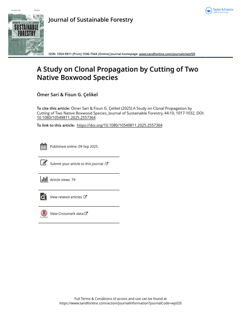 A Study on Clonal Propagation by Cutting of Two Native Boxwood Species ...