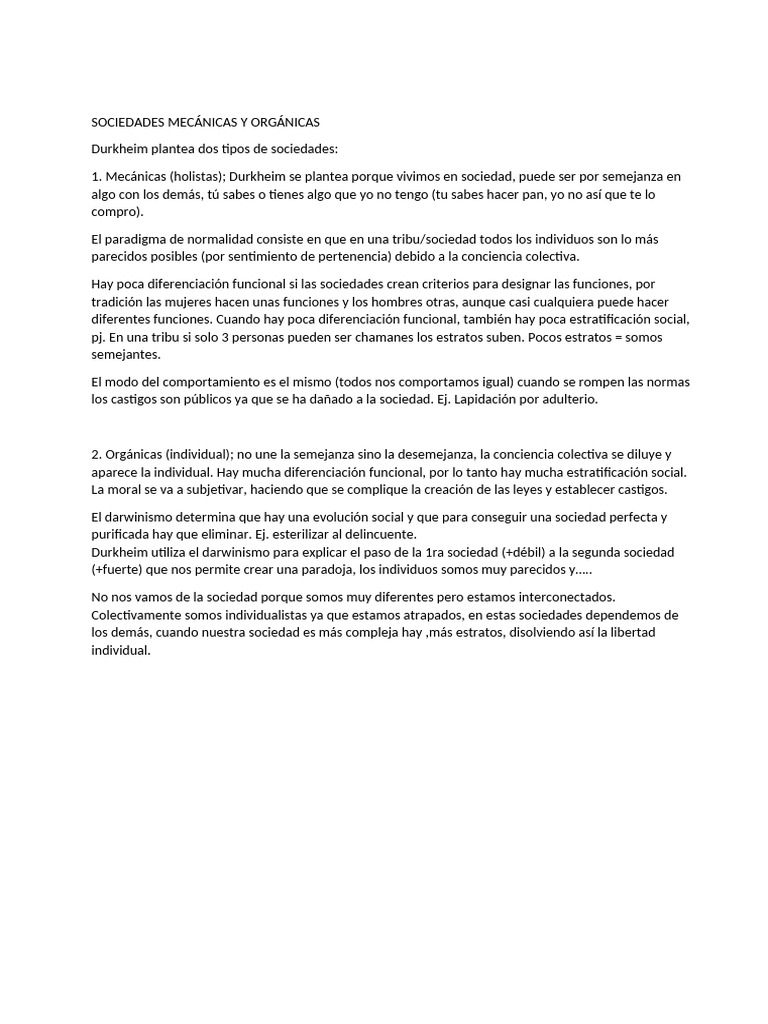 Sociedades mecánicas y orgánicas | PDF | Suicidio | Emile Durkheim