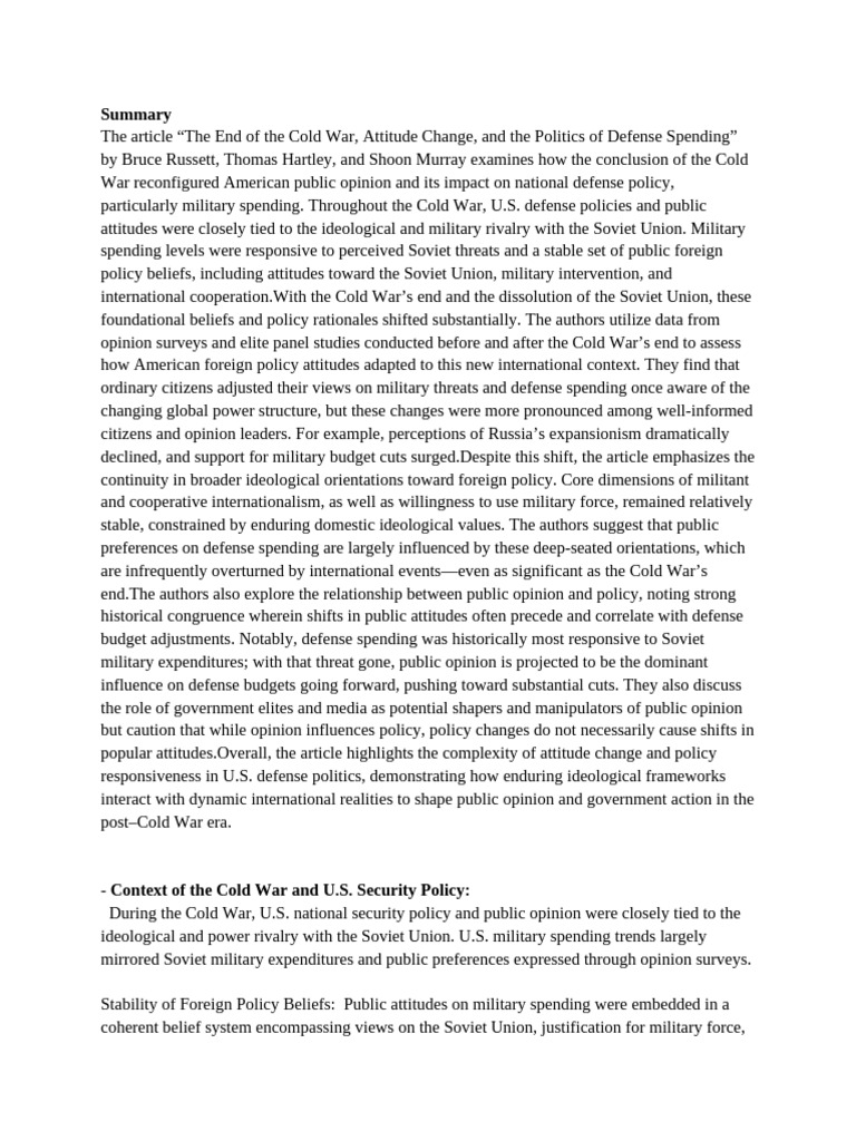 Cold War's End: Impact on U.S. Defense Policy | PDF | Public Opinion ...