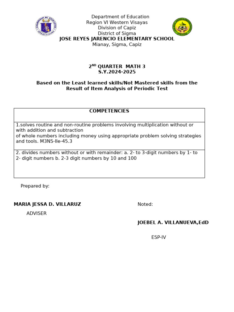 2nd Quarter Skills Assessment for Grade 3 | PDF