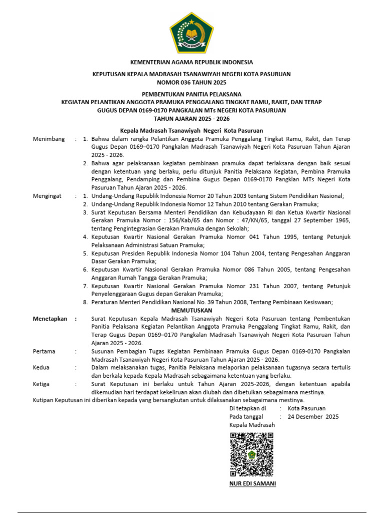 Pembentukan Panitia Pelantikan Pramuka 2025 | PDF