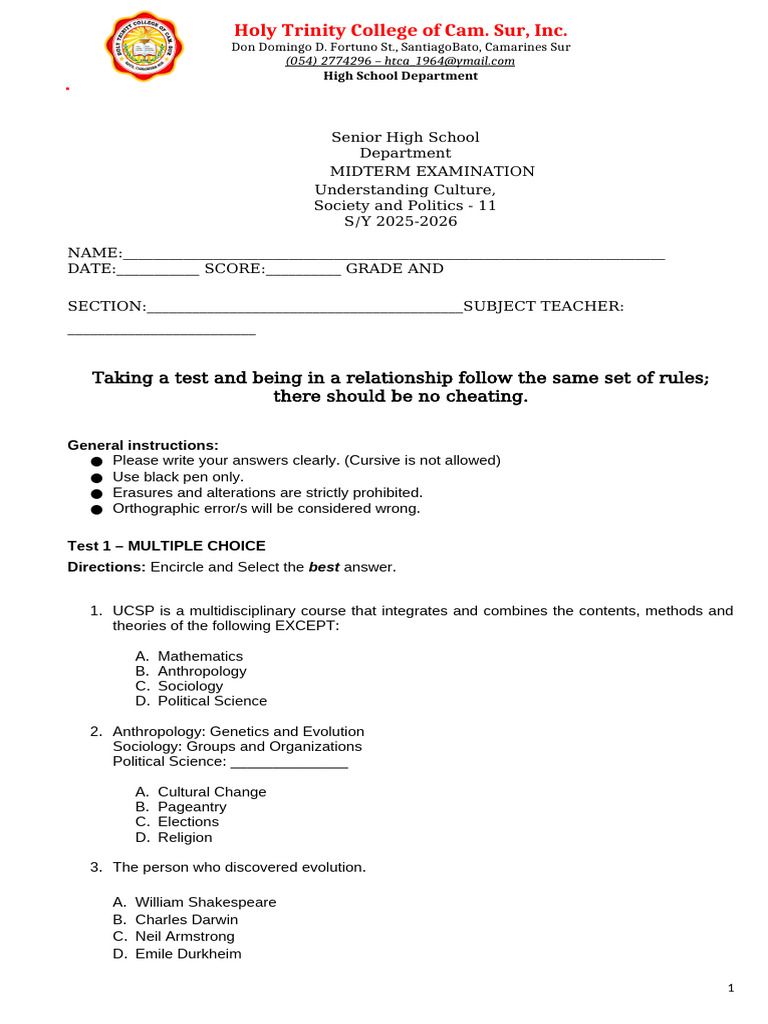 UCSP-MIDTERM-long (1) | PDF | Sociology | Anthropology