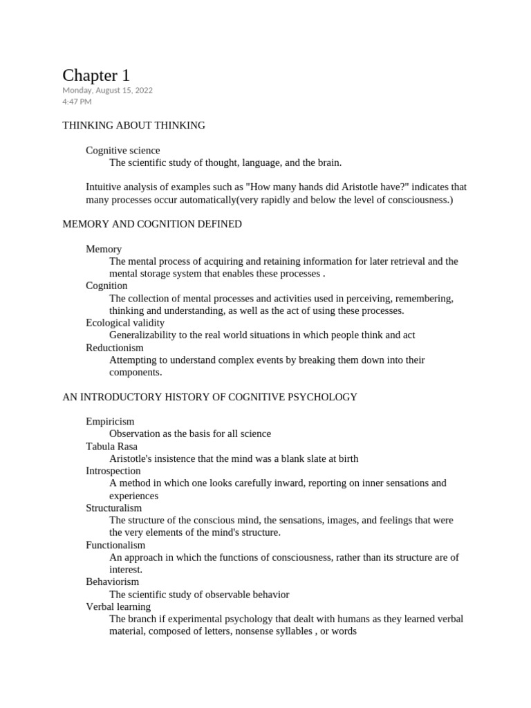 Chapter 1 | PDF | Cognition | Psychology