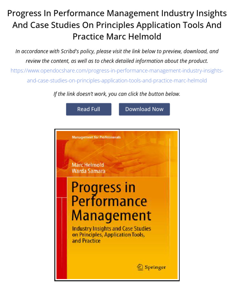Progress in Performance Management Industry Insights and Case Studies on Principles Application ...