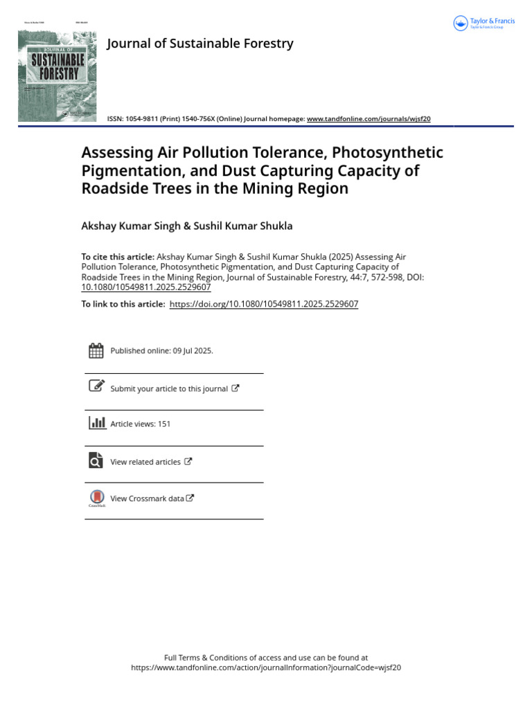 Roadside Trees' Air Pollution Tolerance | PDF | Human Impact On The ...